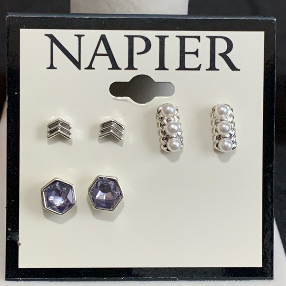 Napier | Jewelry | Nwt Napier Silver Tone And Purple 3 Pair Set Of ...